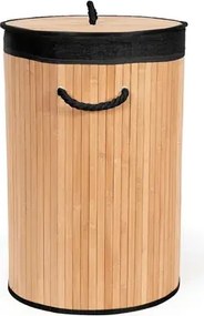 Compactor Bamboo černá / Bambusový koš na prádlo s víkem / kulatý / 75