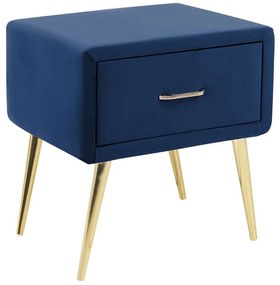 Sametový noční stolek se zásuvkou modrý FLAYAT Beliani