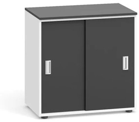 Kancelářská skříň PRIMO, zasouvací dveře, 740 x 800 x 420 mm, bílá / grafitová