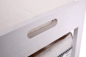Lavice s proutěným košíkem a polštářem na vrchu, starobílá, RUBY1