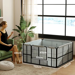 PawHut Cvičební Box pro Štěňata, Box se Zámkem, Oxford 600D Tkanina, Pratelná Podložka, Ohrádka pro Psy, Ocel, 122 x 60 cm, Černá