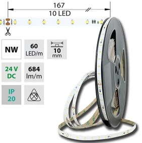 LED pásek McLED 24V neutrální bílá š=10mm IP20 6,5W/m 60LED/m SMD2835 ML-126.800.60.8 (20m)