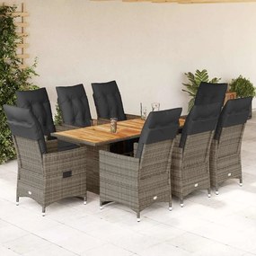9dílný zahradní bistro set s poduškami šedý polyratan 3276892