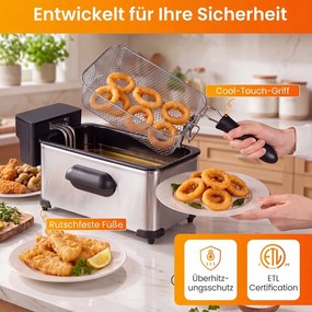 Costway 3 L Elektrická fritéza vyrobená z nerezové oceli 2000 W Fritéza Olejová