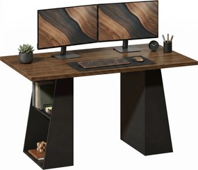 HOMCOM Psací stůl se 4 otevřenými policemi, industriální design, 140 cm, hnědo-černý
