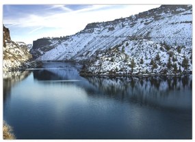 Skleněný obraz - zimní krajina s jezerem (70x50 cm)