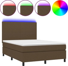 Box spring postel s matrací a LED tmavě hnědá 140x200 cm textil 3134720