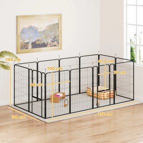 PawHut Playpen pro štěňata s 12 panely 68x100 cm - Dveře, kolíky do země, flexibilní, skládací ochranný kryt - Volný prostor, 100 cm vysoký