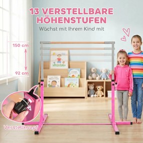 HOMCOM Gymnastická tyč pro děti, výškově nastavitelná hrazda, hrazda pro vnitřní i venkovní použití z dřeva & stabilní ocelová konstrukce do 75 kg, p…