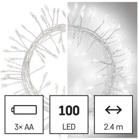 LED nano řetěz – ježek, 2,4 m CW časovač 3xAA