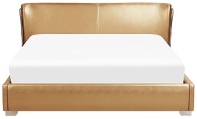 Kožená postel s LED osvětlení 180 x 200 cm zlatá PARIS Beliani