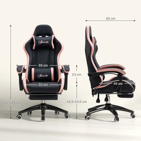 Vinsetto Herní Křeslo Racing Gamer Křeslo PU Kůže s Nastavitelnou Výškou, Polohováním 135°, Opěrkou Hlava, Bederní Oporou a Sklopným Podnožím pro Kan…