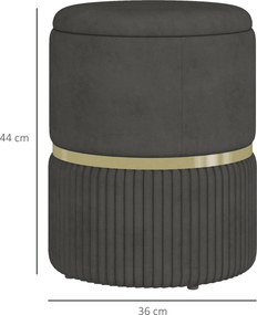 HOMCOM Pouf, otoman a úložný prostor, sametové manšestr, moderní design, 36 x 44 cm, do obývacího pokoje, ložnice, šedý