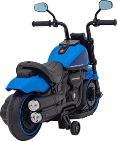 Ramiz Elektrická motorka Chopper FASTER na baterie pro děti modrá + FM rádio + audio panel + LED