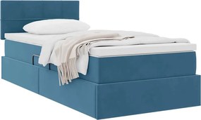 Postel s úložným prostorem s čelo Tmavě modrá 90 x 190 cm samet 3370729
