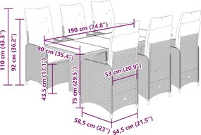 7dílný zahradní bistro set s poduškami šedý polyratan 3277040