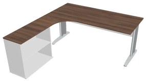 Sestava stolu a skříně pravá 180 cm - Hobis Cross CE 1800 H P Dekor stolové desky: ořech, Dekor lamino podnože: bílá, Barva nohou: Stříbrná