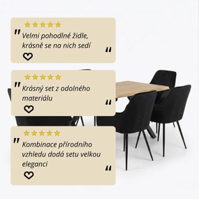 Vikio Jídelní set pro 6 osob 160x90 cm soft dub noha X černá židle s područkami VJS226-6C