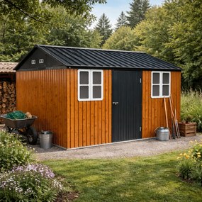 Plechový zahradní domek na nářadí, hnědá/antracitová, 3,6x3,1x2,5 m, GABKO
