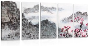 5-dílný obraz čínská krajina v mlze - 100x50 cm