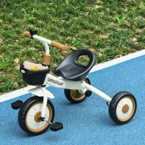 AIYAPLAY Tříkolka, Dětské kolo s nastavitelným sedadlem, Tréninkové kolo s košíkem, zvonkem, pedálové kolo pro děti 2-5 let, kovové, bílé