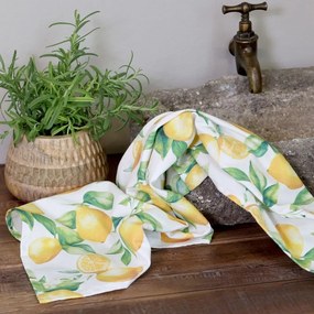 Bílá bavlněná utěrka s citróny Aix Limone Blossom - 50*70 cm