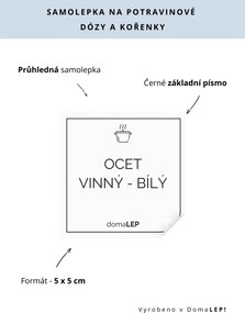 Samolepka na láhev OCET VINNÝ - BÍLÝ – průhledná, 5 x 5 cm, základní písmo