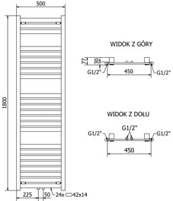 Mexen Uran koupelnový radiátor 1800 x 500 mm, 790 W, Černá - W105-1800-500-00-70