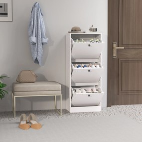 HOMCOM Botník se 3 skládacími dvířky, botník s nastavitelným děličem, štíhlý botník pro 12 párů bot 47 x 28 x 115 cm, bílý
