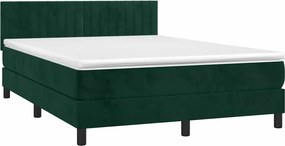 Box spring postel s matrací a LED tmavě zelená 140x190 cm samet 3134522