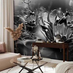 Fototapeta Olejový květ černobílý - květinová abstrakce s tekutým motivem