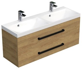 Koupelnová skříňka s černou úchytkou a umyvadlem SAT Cube Way 120x71x40 cm dub Hickory mat CUBE2C120ZDH