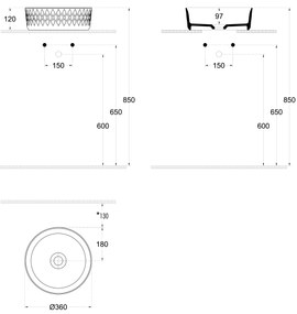 Isvea Isvea, ROMBO keramické umyvadlo na desku, průměr 36cm, bílá, 10NF67036