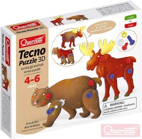 QUERCETTI Tecno Puzzle pohyblivé 3D medvěd + los 26 dílků STAVEBNICE 0542