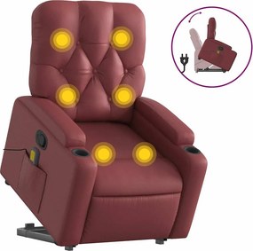 Zvedací masážní polohovací křeslo vínové umělá kůže 3204783