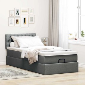 Osmanský rám postele s matrací tmavě šedá 100x200cm textil 3312368