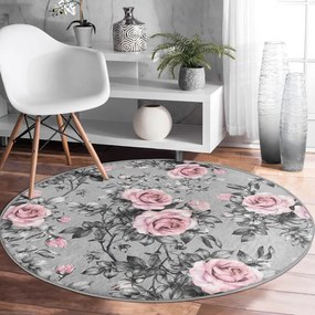 Světle růžovo-šedý pratelný kulatý koberec vhodný pro robotické vysavače ø 80 cm Comfort – Mila Home