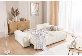 Krémová manšestrová rozkládací/s úložným prostorem rohová pohovka (pravý roh) Sarina – Ropez