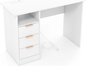 Costway Psací stůl se 3 zásuvkami a nabíjecí stanicí, bílý