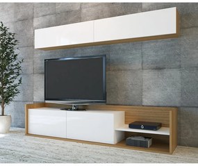 Bílá/přírodní TV sestava v dekoru exotického dřeva 180x40 cm Kale – Kalune Design