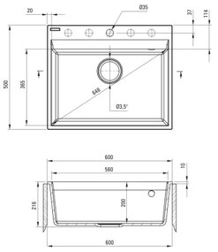 Deante ZRC_S10A - Kuchyňský dřez CORIO 50x60 cm granit/metalicky šedá