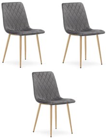 Set tří jídelních židlí TURIN sametové, tmavě šedé / hnědé nohy (3 ks)