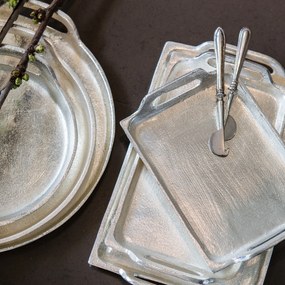 Kulatý stříbrný servírovací podnos s uchy Vind S - Ø22cm