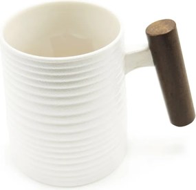 Porcelánový hrnek s dřevěnou rukojetí White Relief, 400 ml – matný, bílý