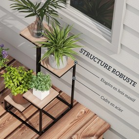 Outsunny Kovový a Dřevěný Stojan na Rostliny s Květinami 4 Úrovně Průmyslový Styl 40L x 40Š x 75,5V cm