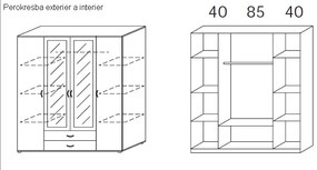 Šatní skříň 4-dveřová Twin , dub sonoma/bílá