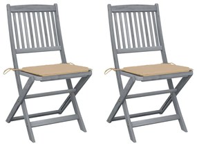 Skládací zahradní židle s poduškami 2 ks masivní akáciové dřevo,  3064539