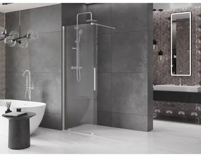 Mexen Velar, sprchová zástěna s posuvnými dveřmi Walk-in 140 x 200 cm, 8mm čiré sklo, broušená ocel, 871-140-000-03-97