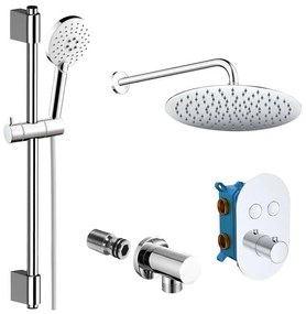 Mereo Mereo, Sprchová sada s termostatickou tlačítkovou podomítkovou baterií - 2 - cestná - oválný kryt, CB60106TB2