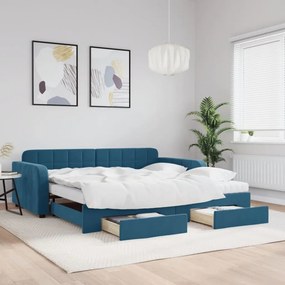 Válenda s přistýlkou a zásuvkami modrá 100 x 200 cm samet 3197007